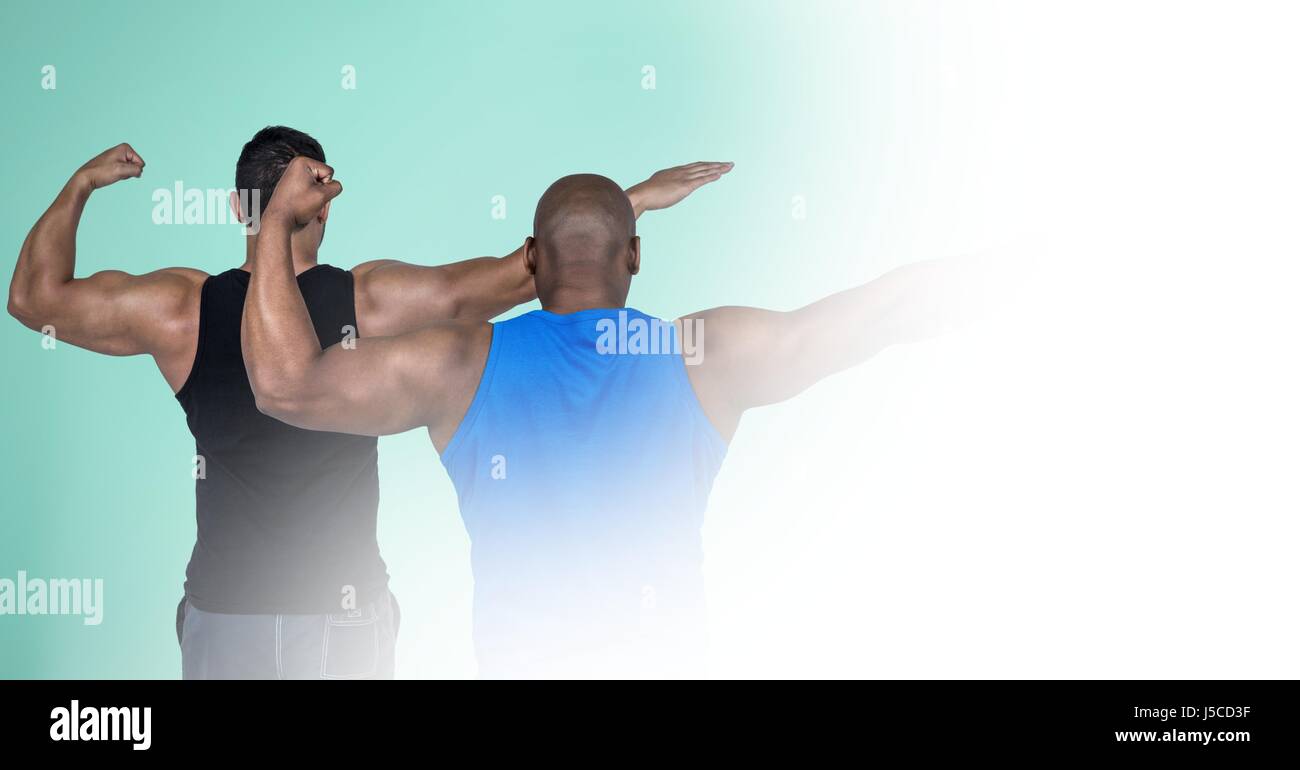 Digital composite of Masculine men with arms raised Stock Photo - Alamy