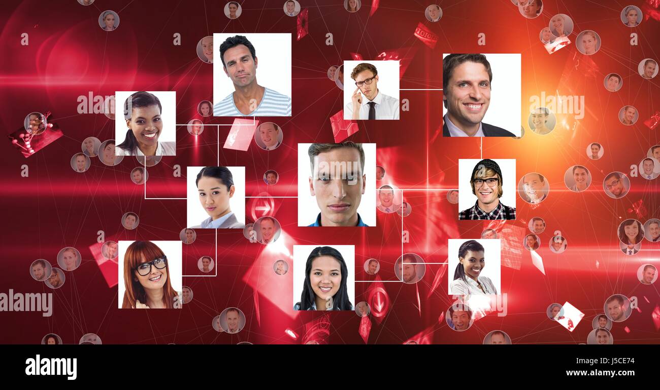 Digital composite of Digital composite image of portraits over abstract ...