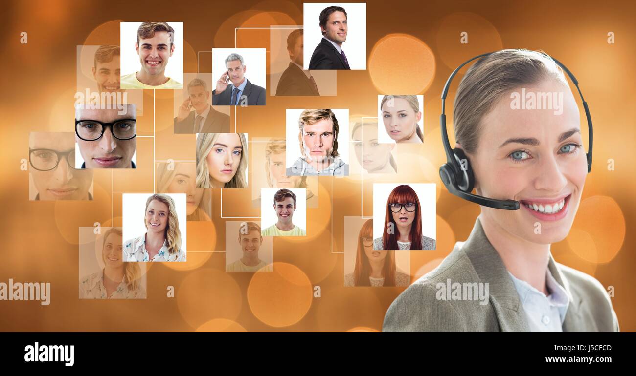 Digital composite of Happy female customer care representative wearing ...