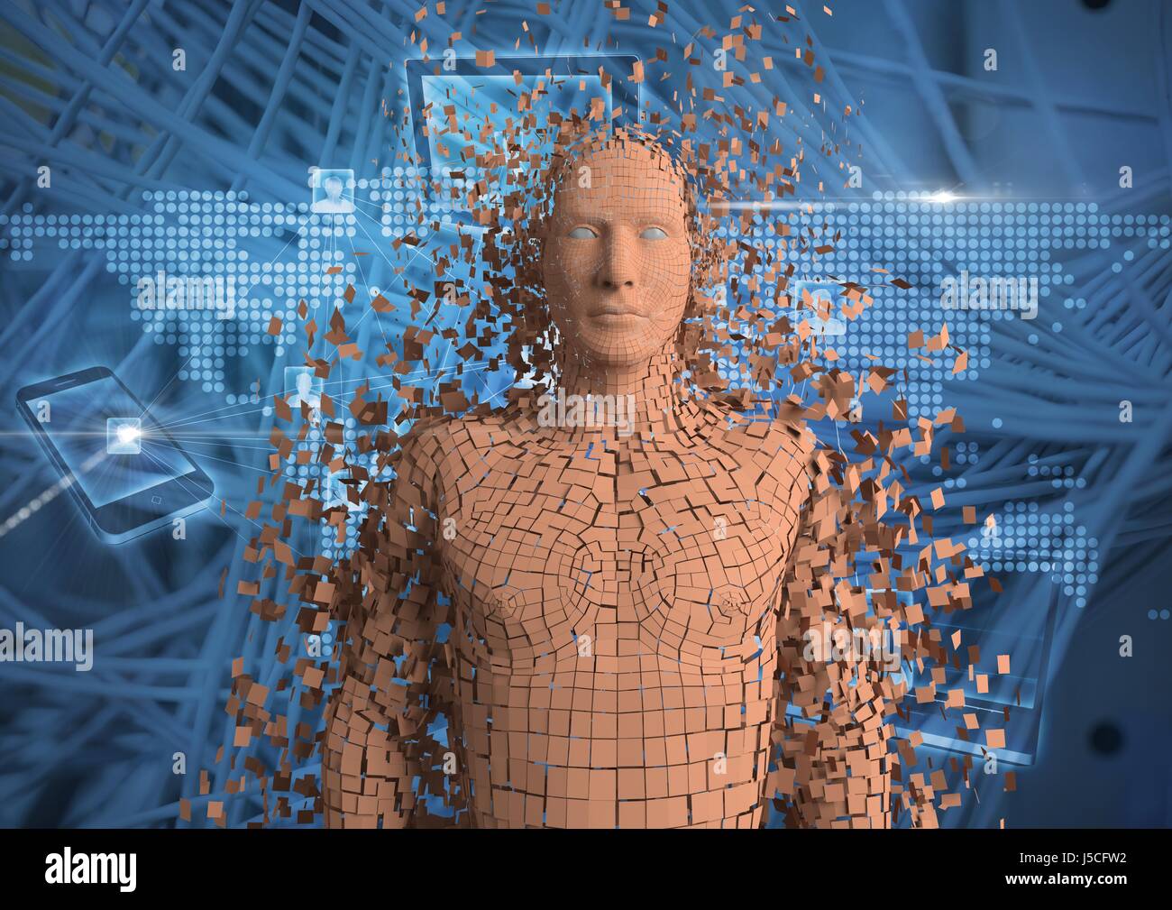 Digital composite of Digital composite image of 3d human over abstract ...