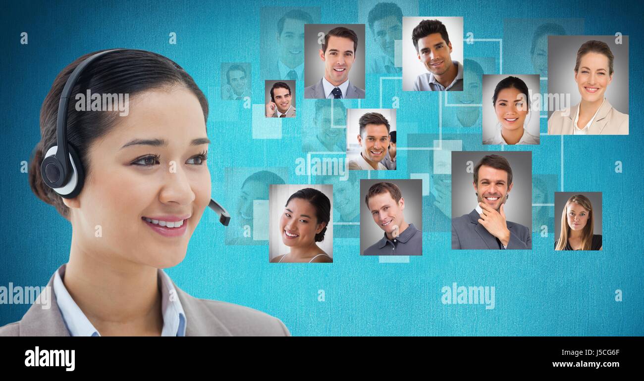 Digital composite of Smiling female customer care representative ...