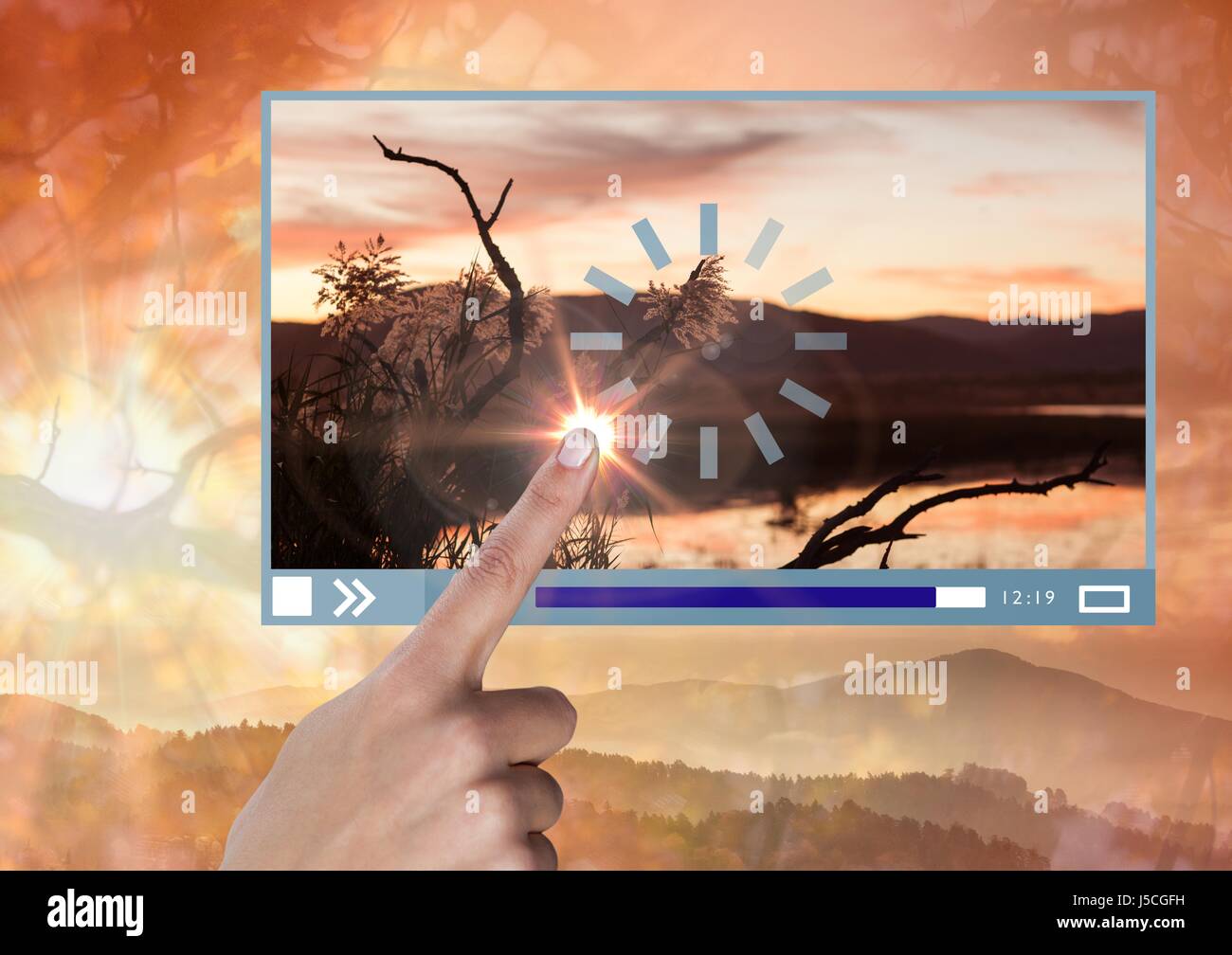 Digital composite of Hand touching Video player App Interface with ...