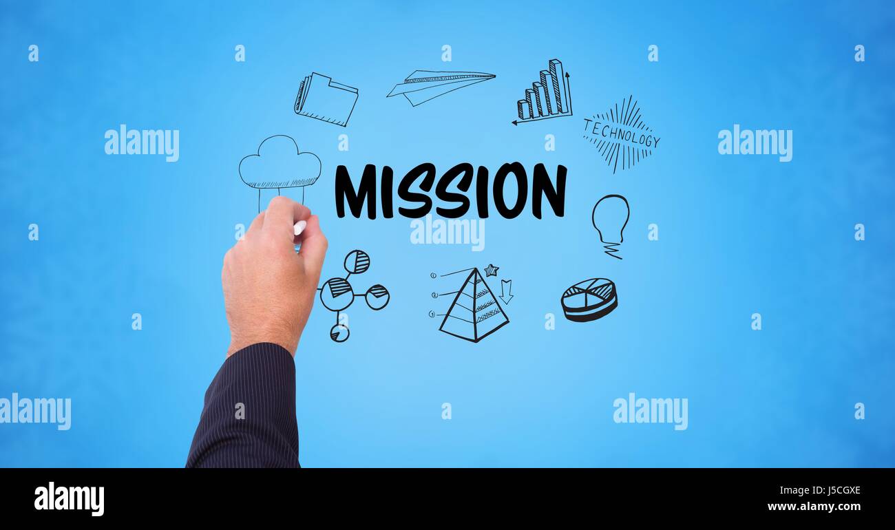Digital composite of Hand drawing icons by mission text Stock Photo - Alamy