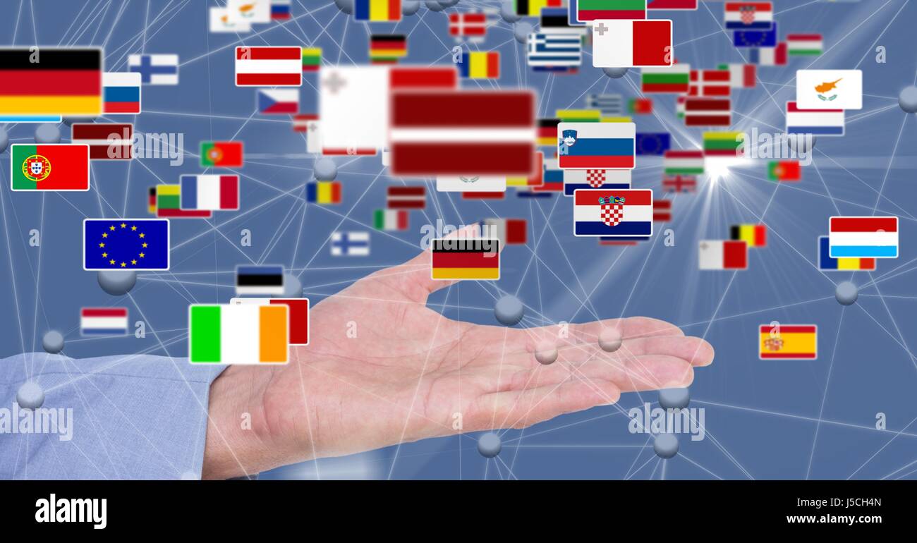 Digital composite of Close-up of various flags over hand Stock Photo ...