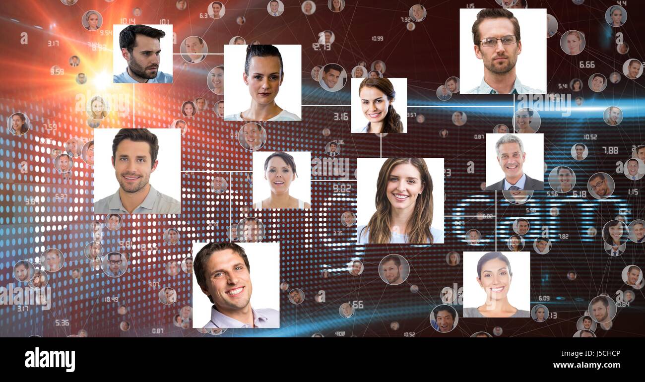 Digital composite of Digitally generated image of flying portraits ...