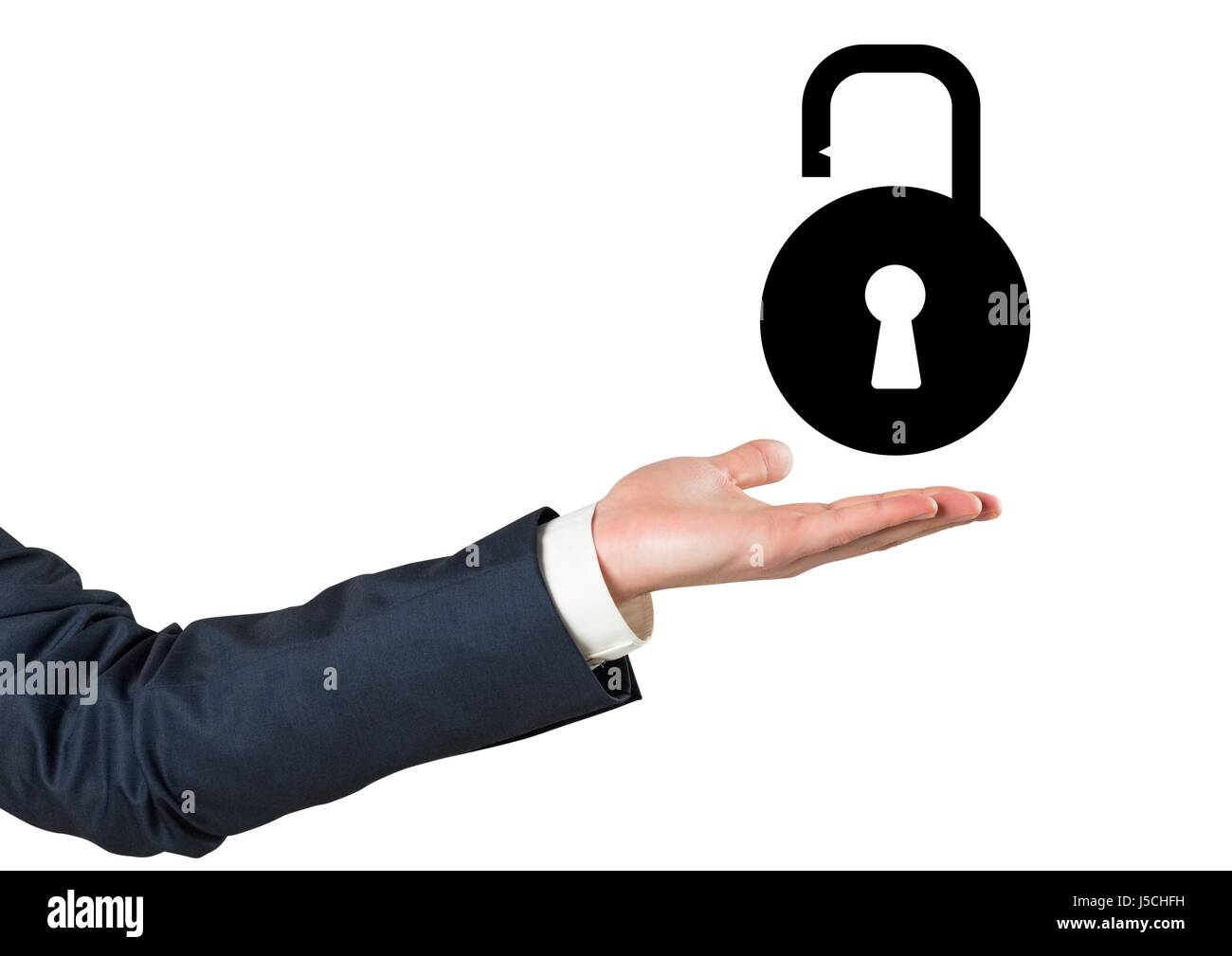 Digital composite of Business man hand with black lock graphic Stock ...
