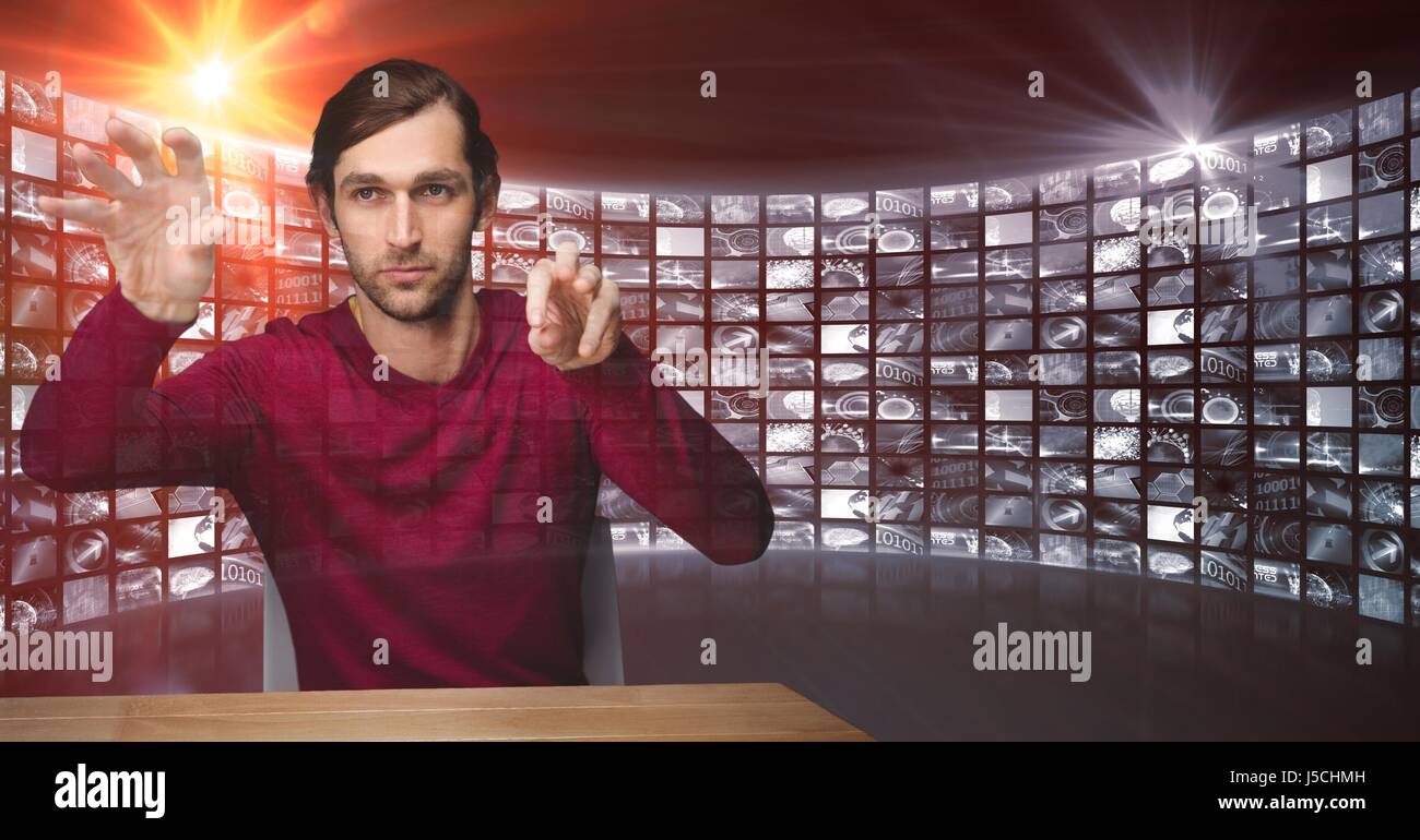 Digital composite of Male hacker touching screen Stock Photo - Alamy