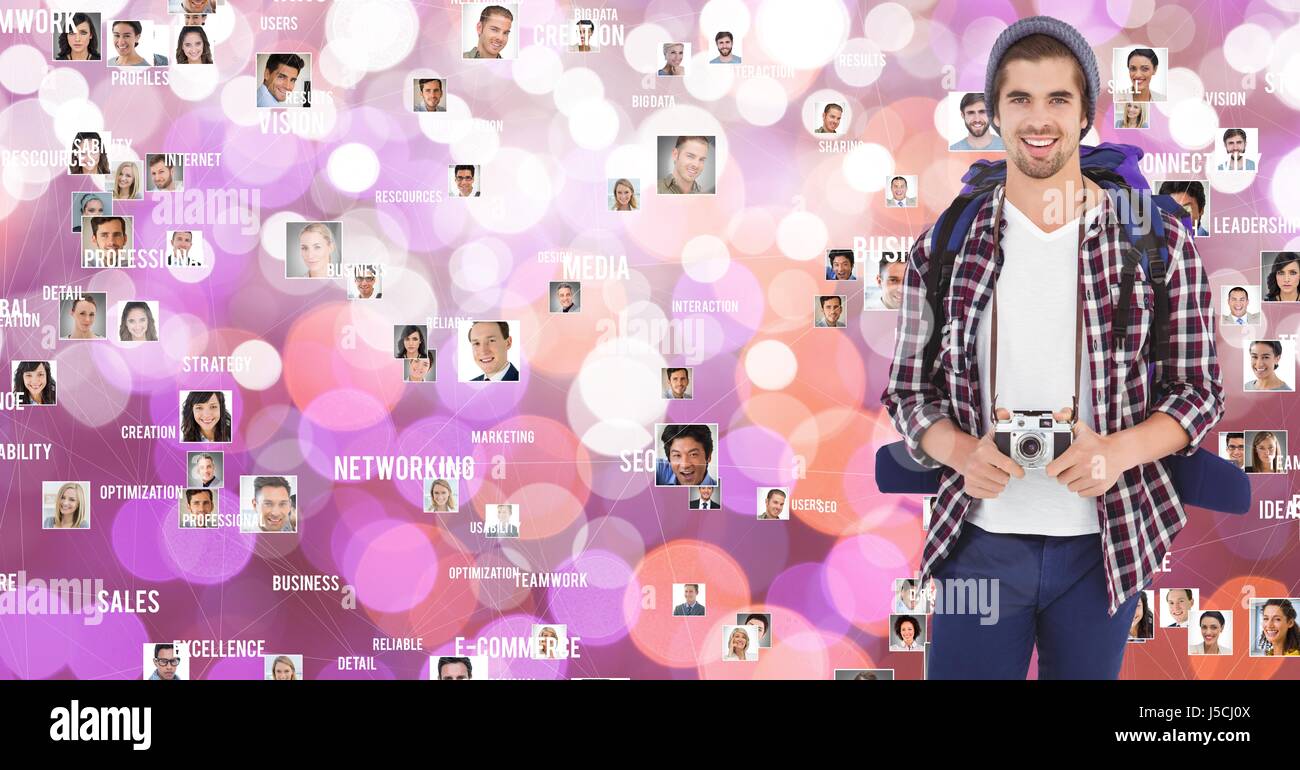 Digital composite of Portrait of photographer with flying portraits ...