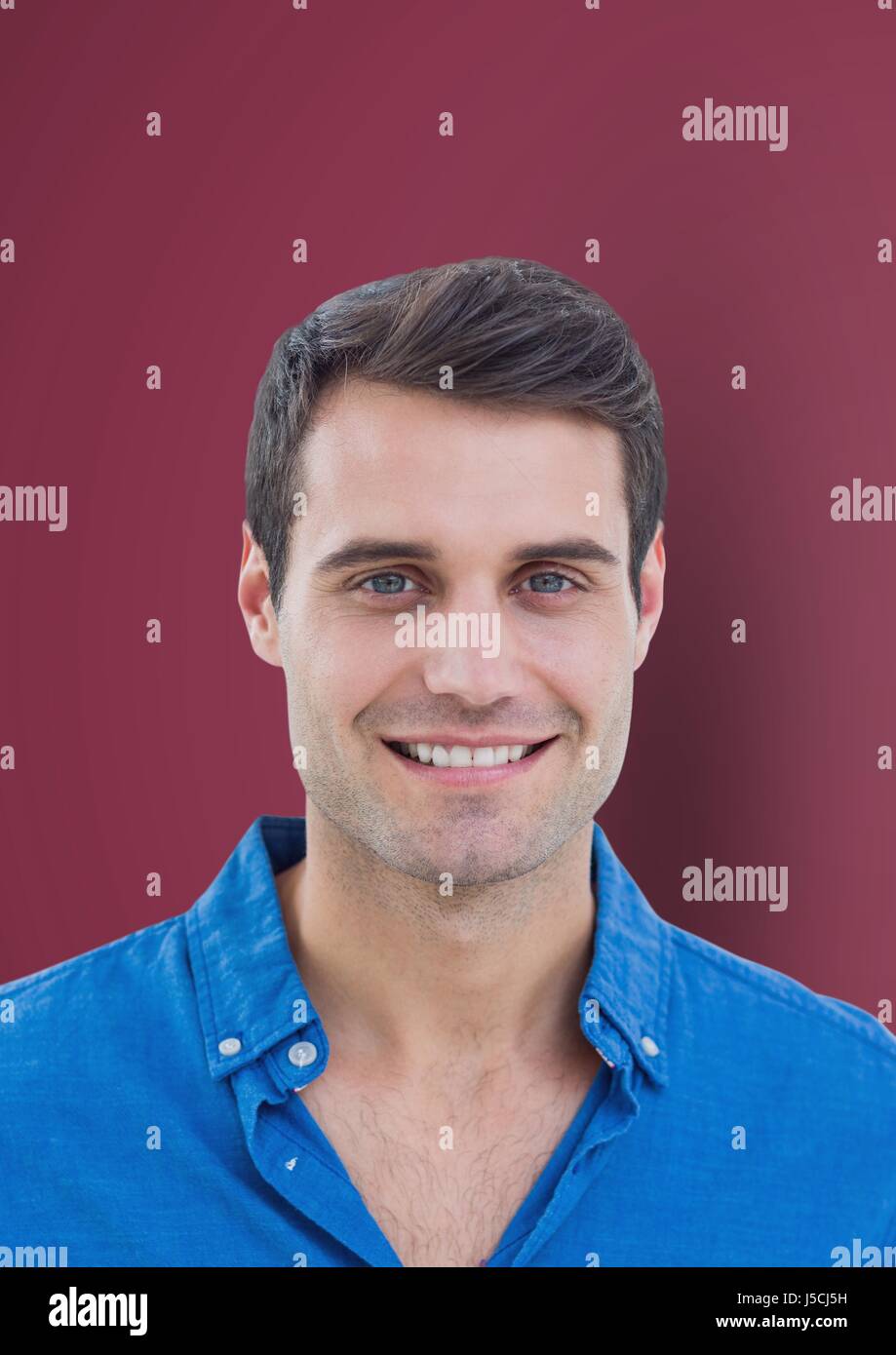 Digital composite of Portrait of handsome man against maroon background ...