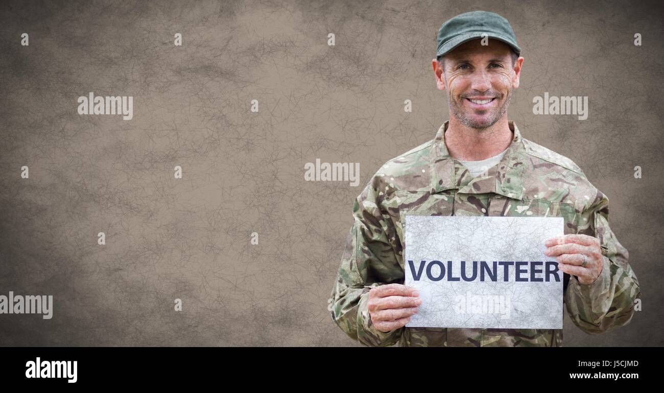 Digital composite of Soldier volunteer against brown background with ...
