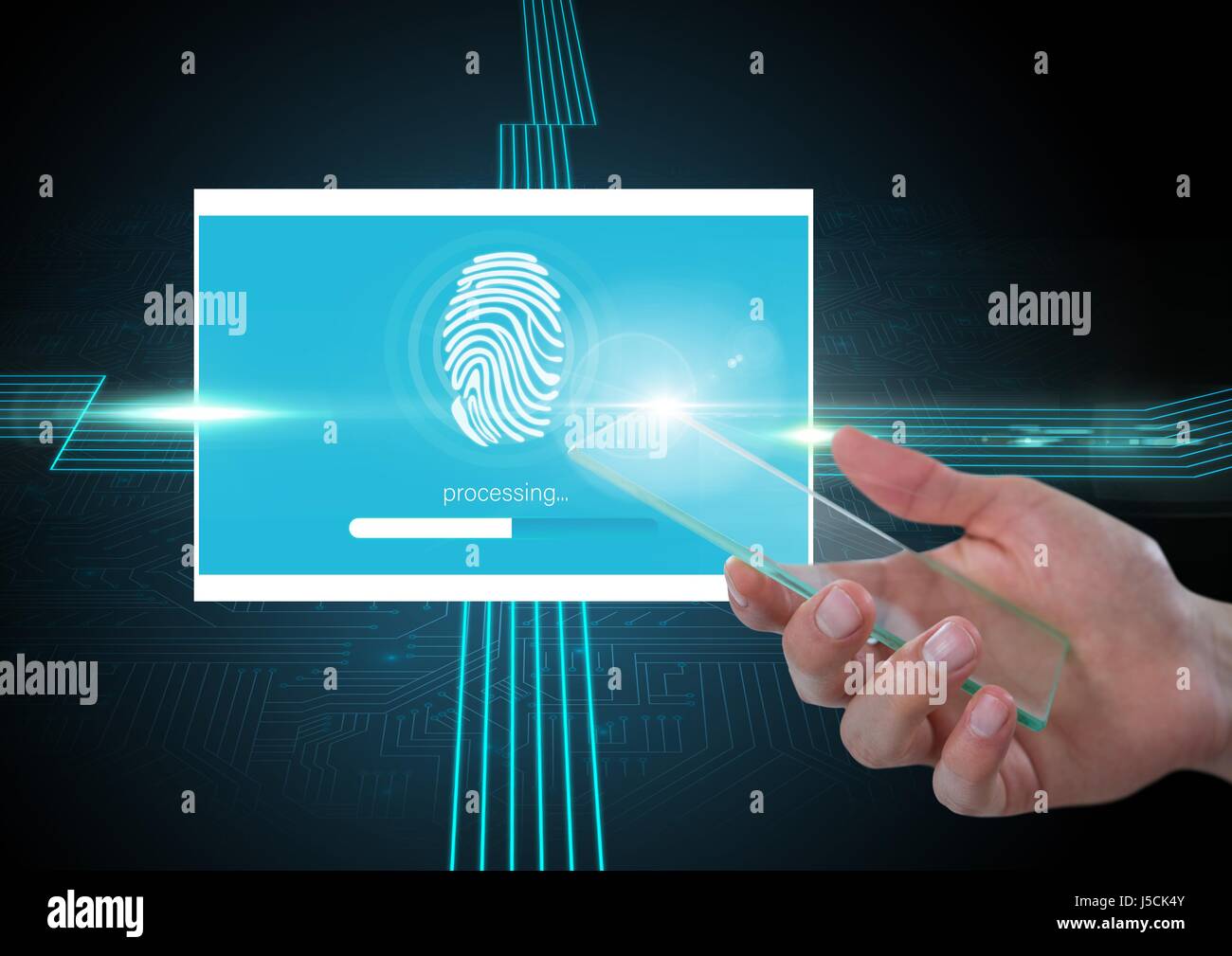 Digital composite of Hand holding glass screen and Identity Verify ...
