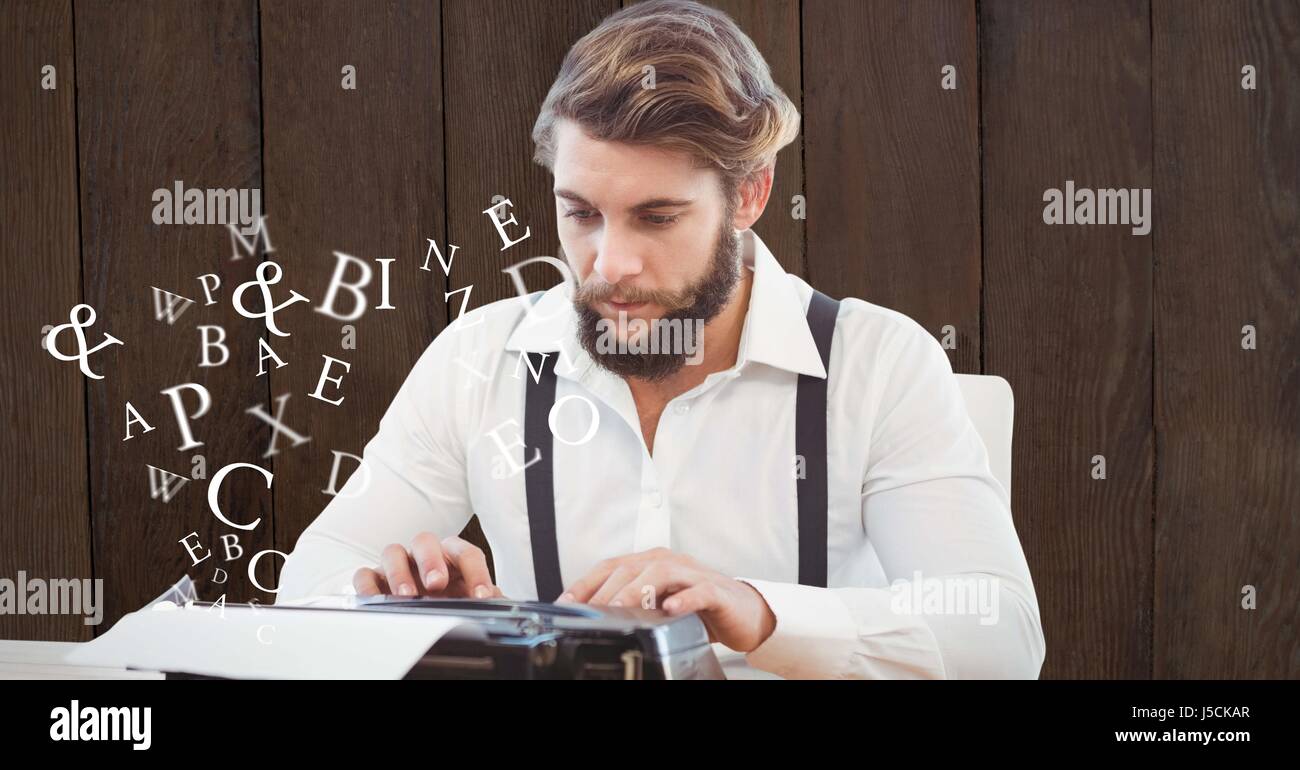 Digital composite of Hipster using typewriter by flying letters Stock ...