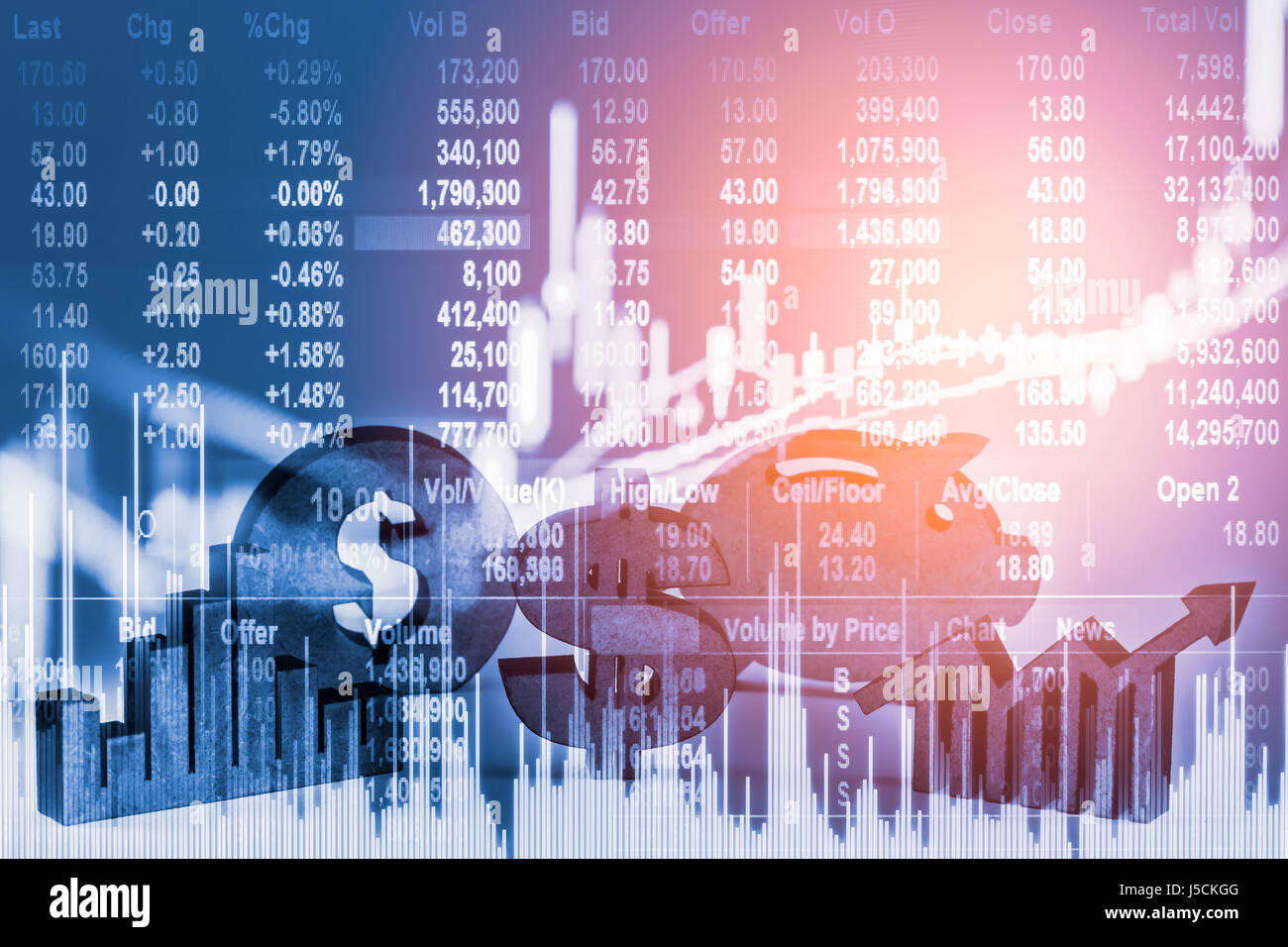 Double exposure business props on stock financial growth. Economy ...
