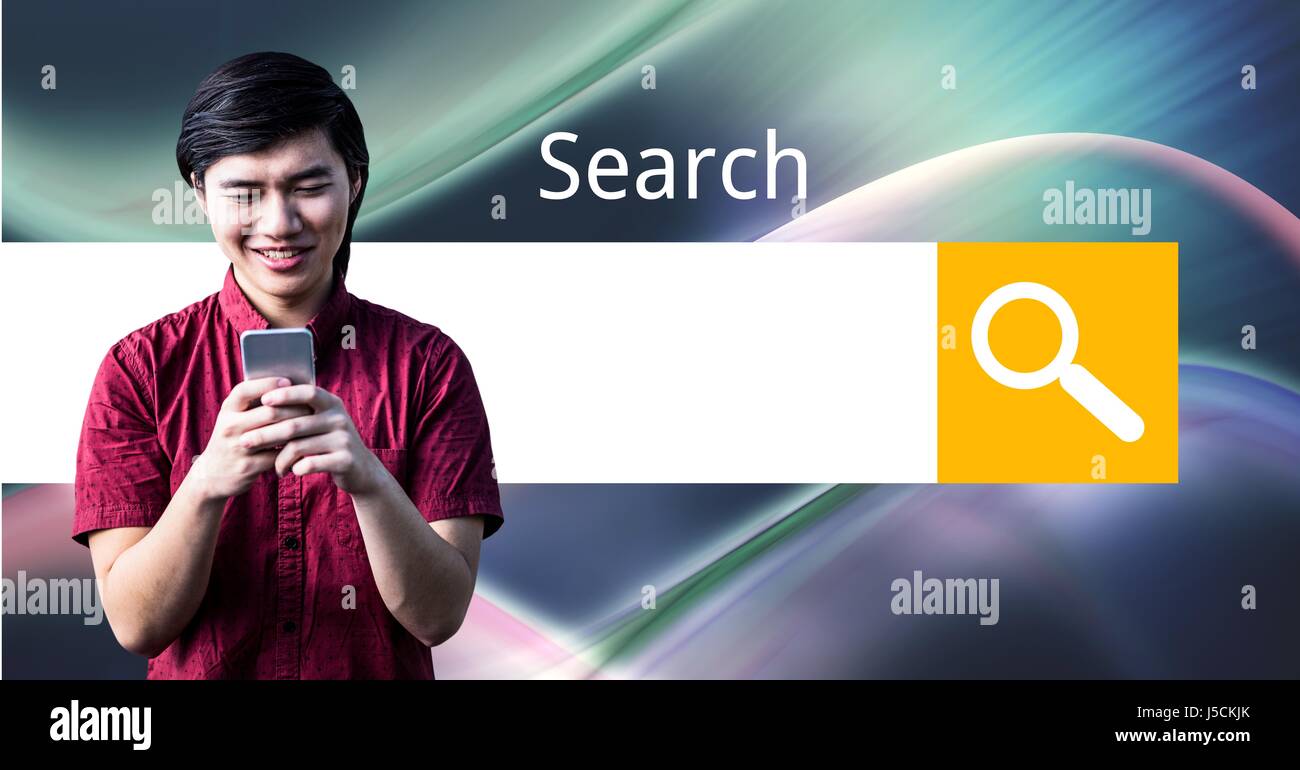 Digital composite of Young businessman with search screen in background ...