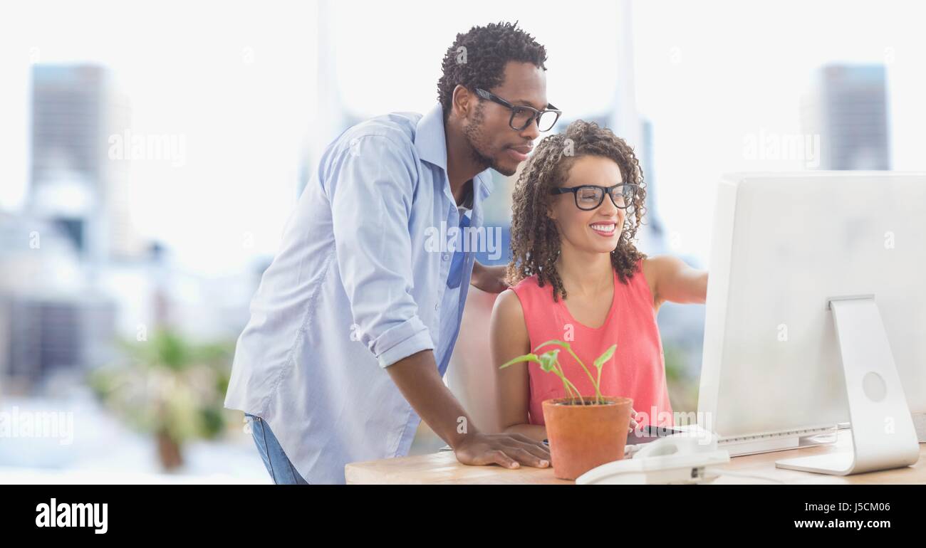 Digital composite of Business people using computer in office Stock ...