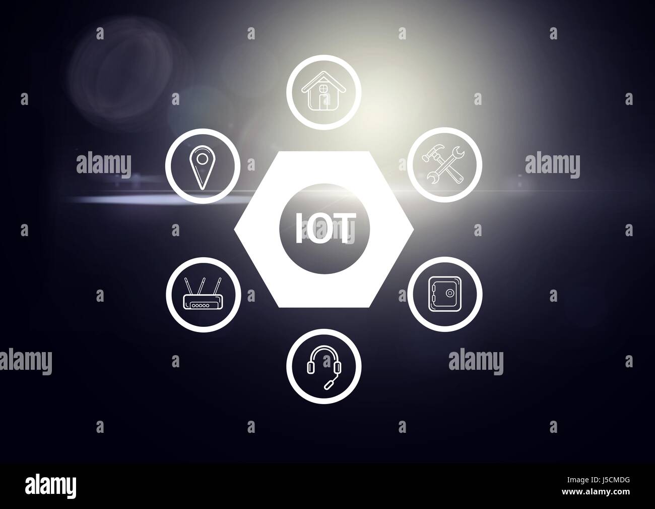 Digital composite of White interface against dark background with flare ...