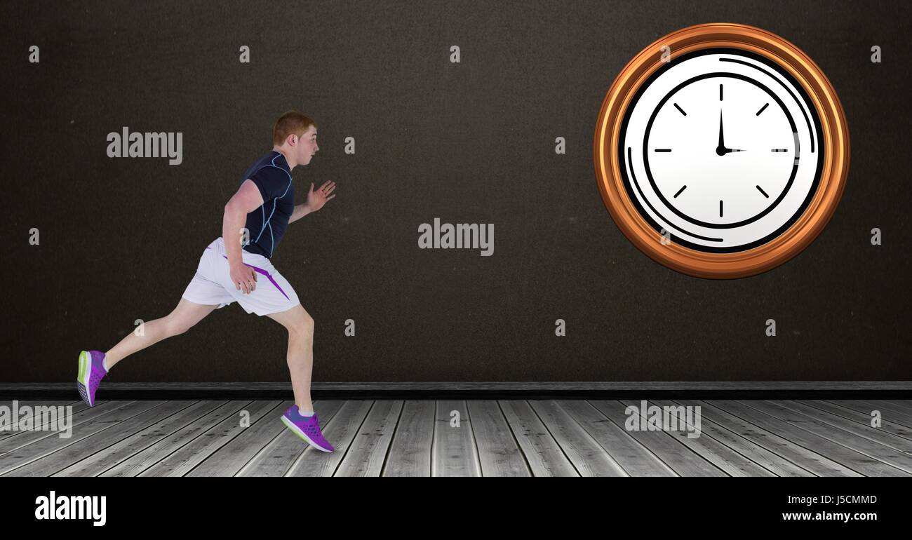 Digital composite of Fit man running with clock in background Stock ...