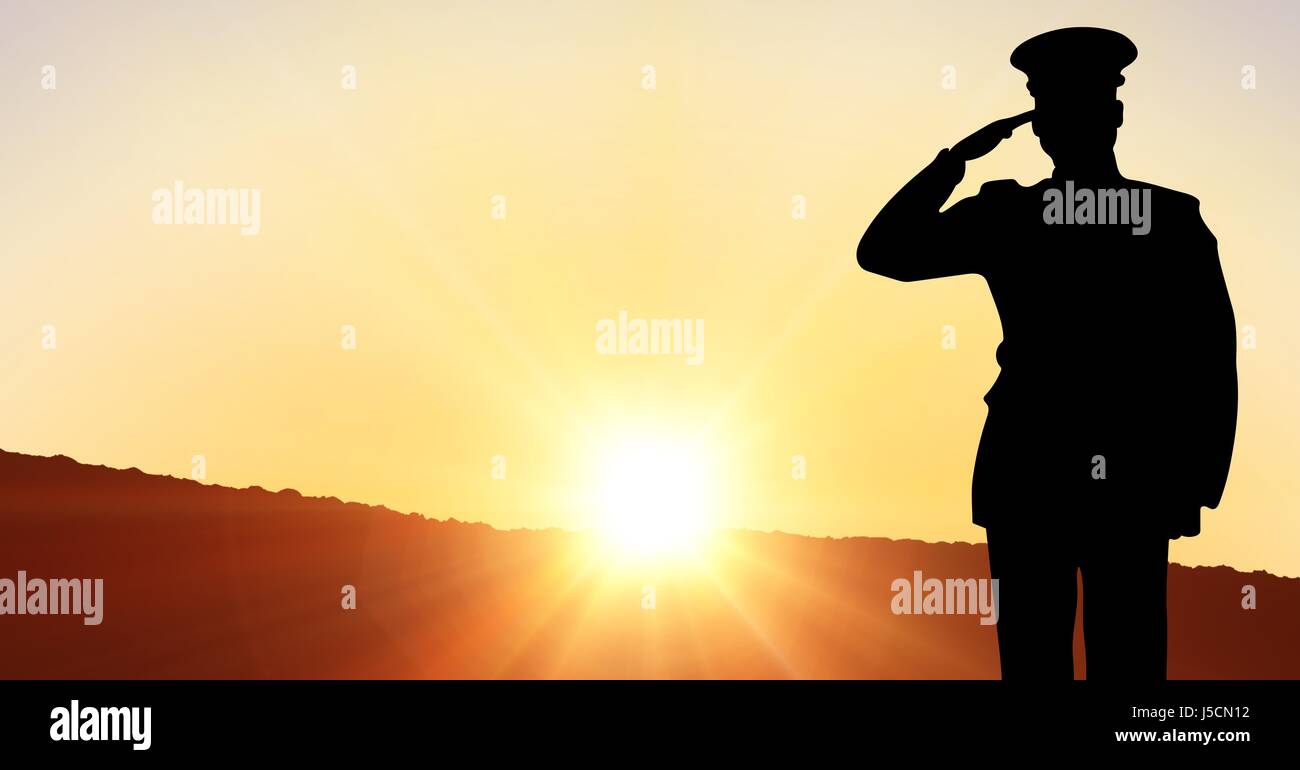 Digital composite of Captain silhouette saluting against sunset Stock ...