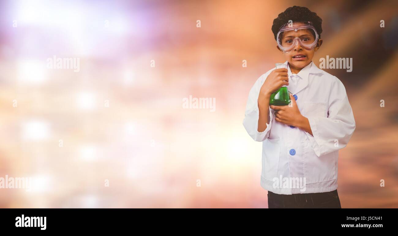 Digital composite of Portrait of boy doing scientific experiment over ...