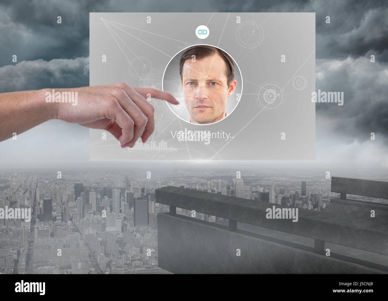Digital composite of Hand Touching Identity Verify App Interface Stock ...