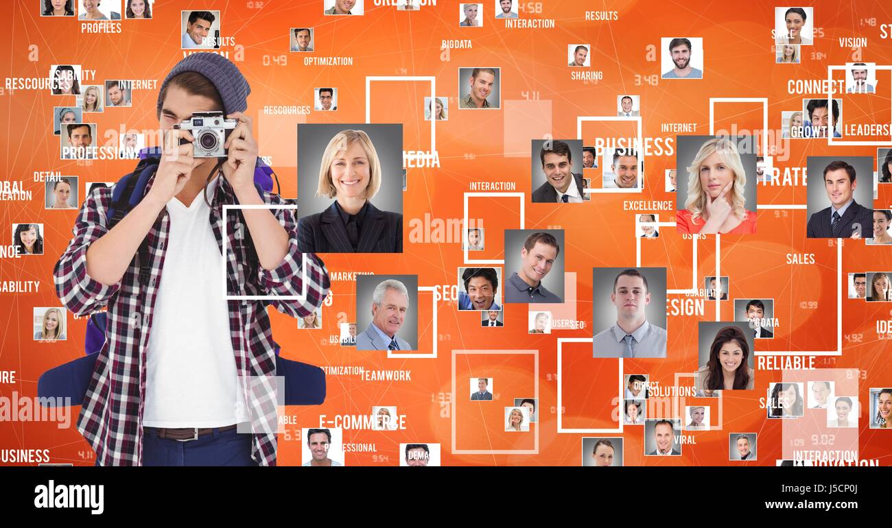 Digital composite of Male photographer with flying portraits Stock ...