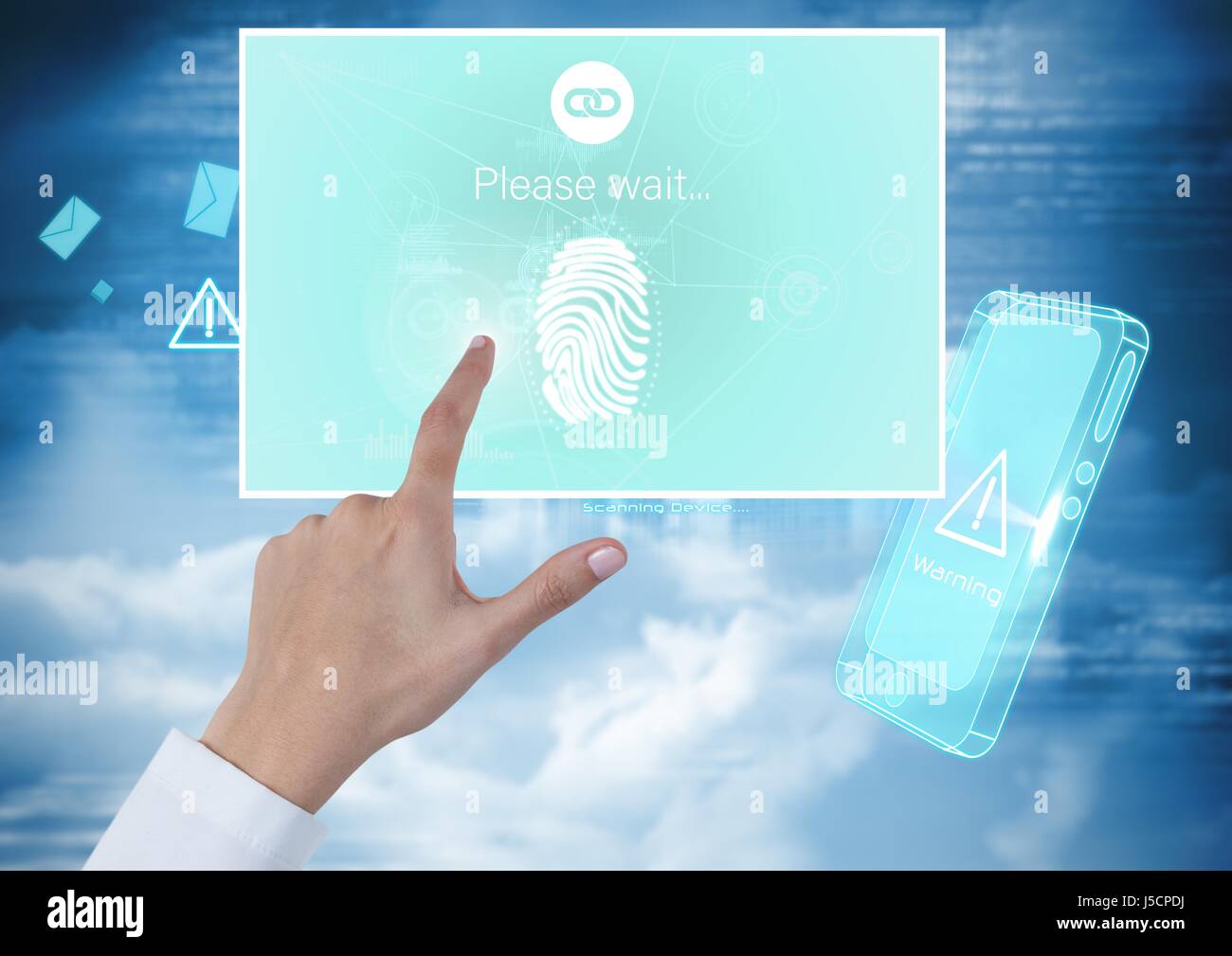 Woman touching email protection hi-res stock photography and images - Alamy