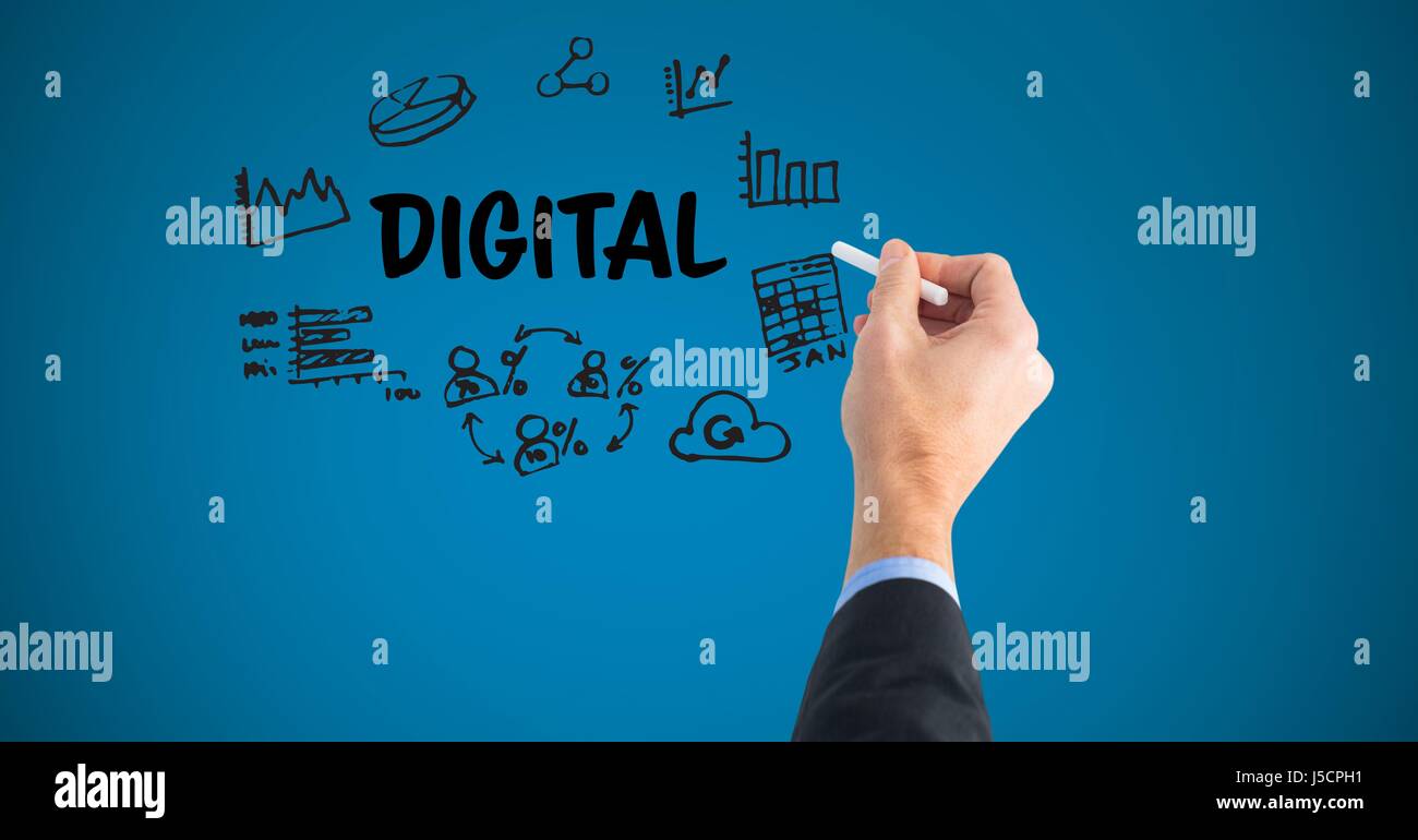 Digital composite of Hand drawing graphics with digital text on screen ...