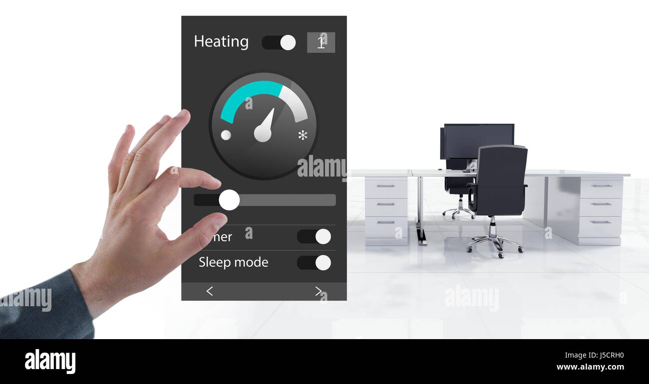Digital composite of Hand touching an Office automation system heating ...