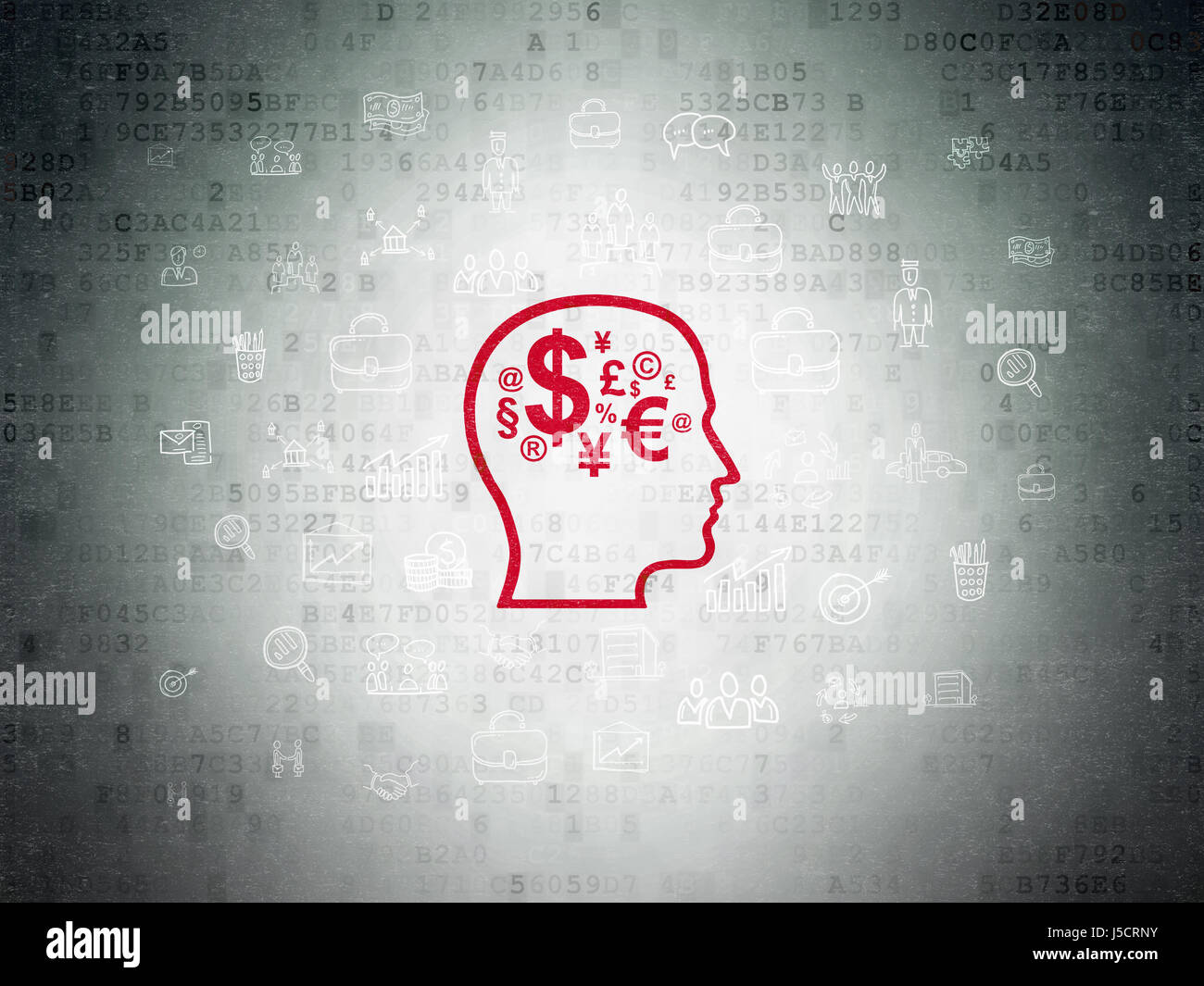 Finance concept: Head With Finance Symbol on Digital Data Paper ...