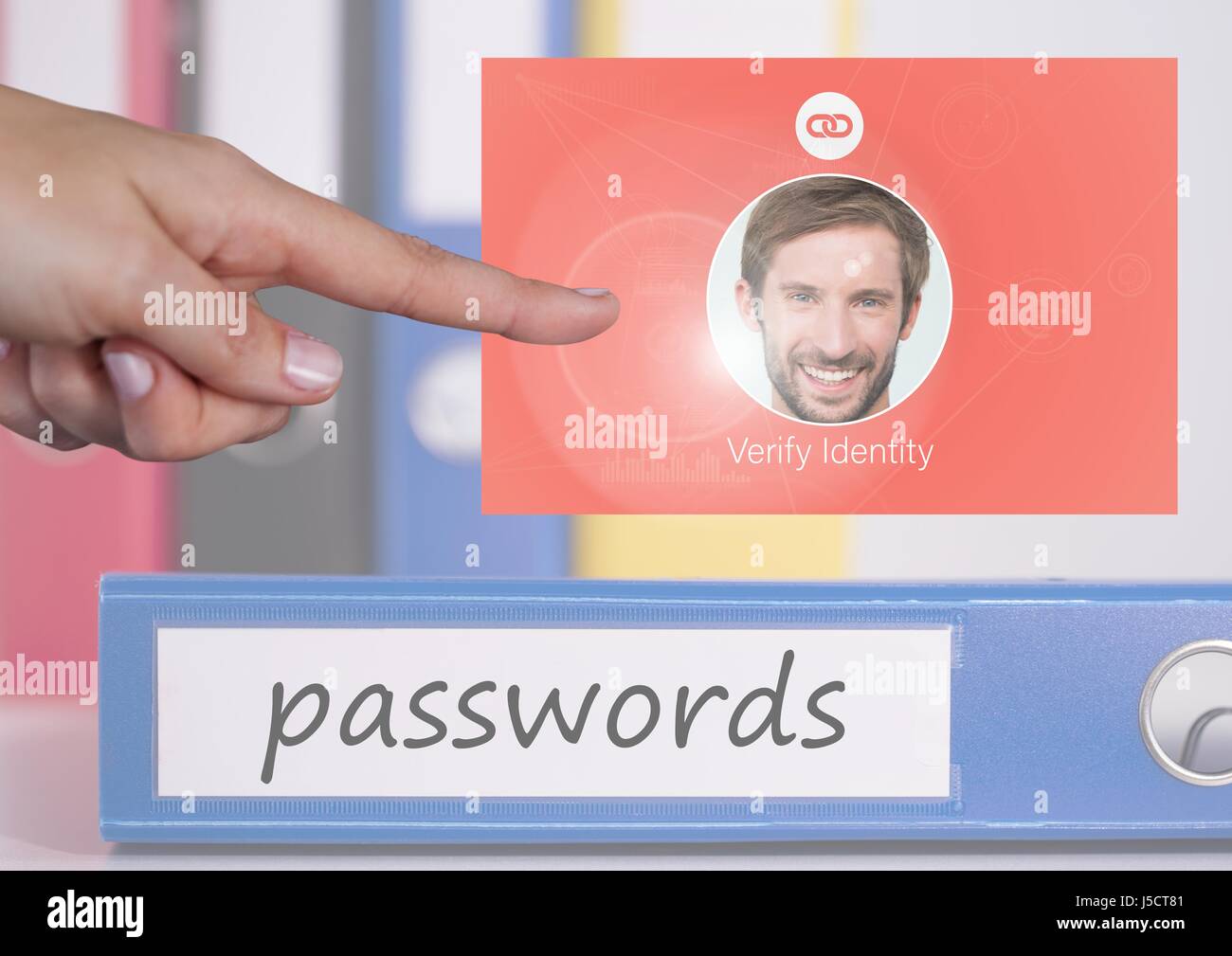 Digital composite of Hand Touching Identity Verify passwords App ...