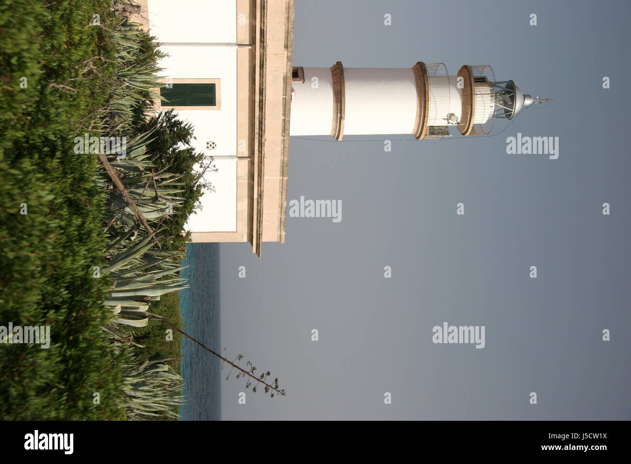 sign signal blue tower plant mallorca spain balearic islands protect ...
