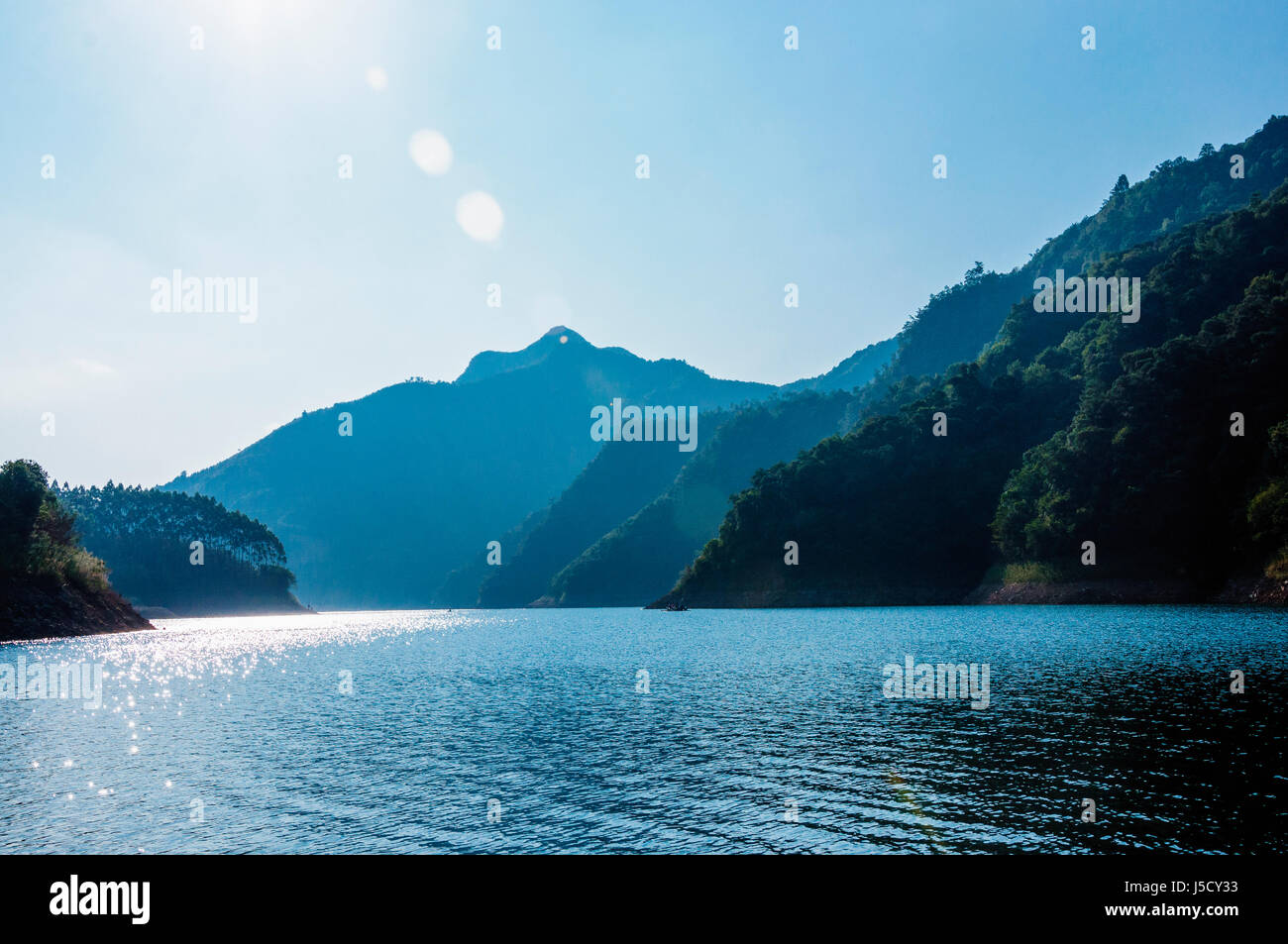 Beautiful reservoir scenery in summer Stock Photo - Alamy