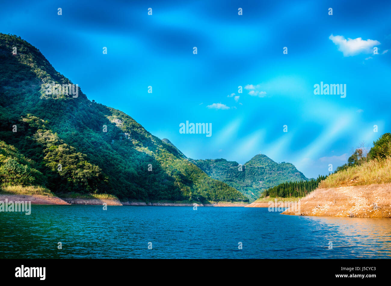Beautiful reservoir scenery in summer Stock Photo - Alamy