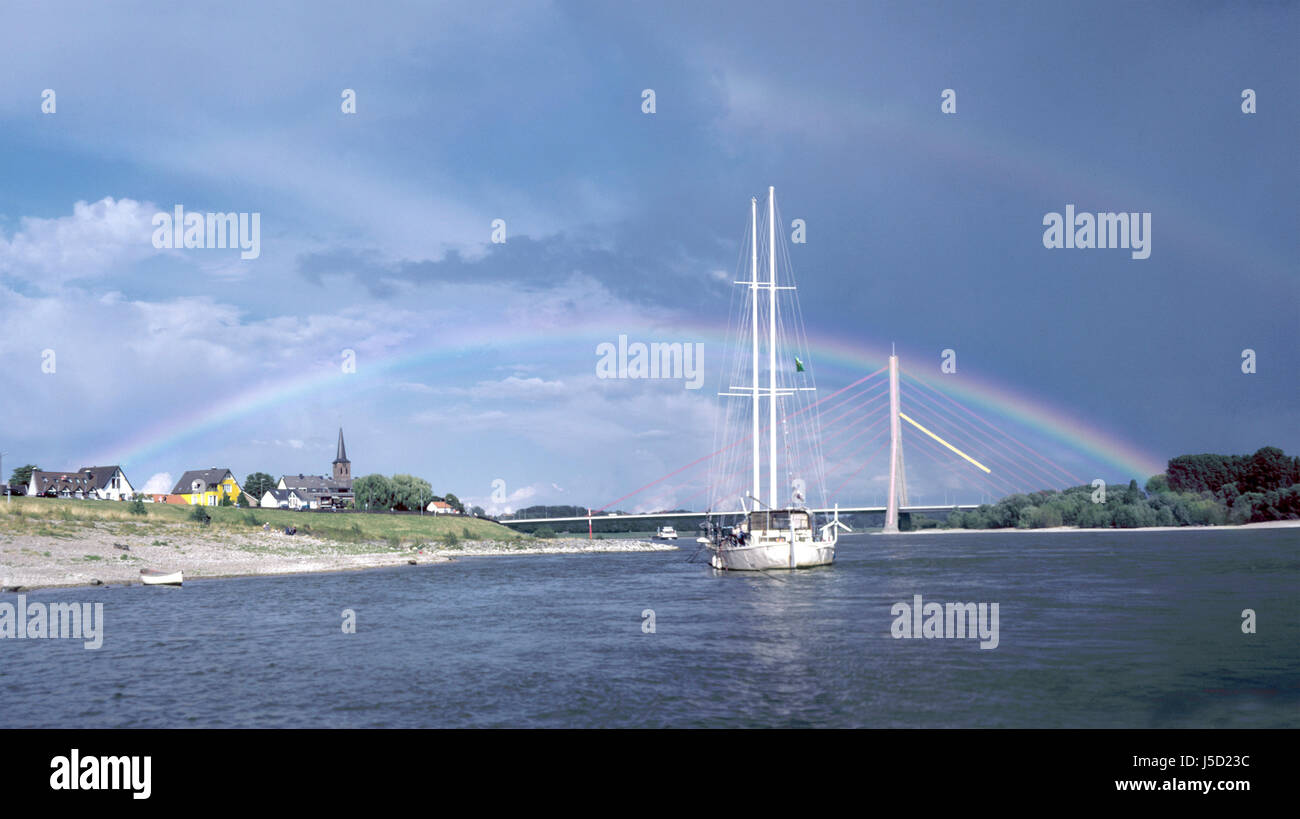 rhine blank european caucasian rainbow bank water rowing boat sailing ...