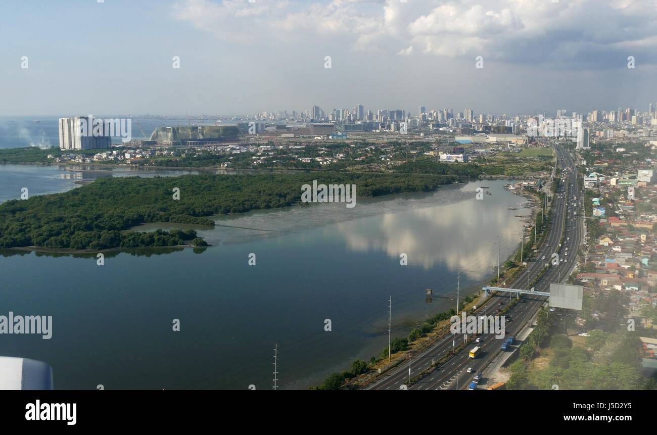 Aerial view, Manila Aerial view of Manila, Philippines approaching the ...