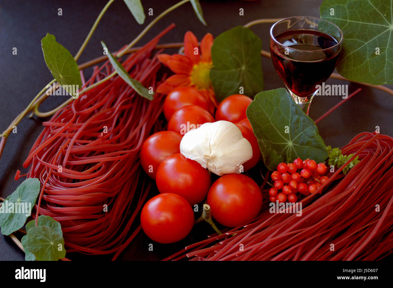 still life with red wine spaghetti Stock Photo - Alamy