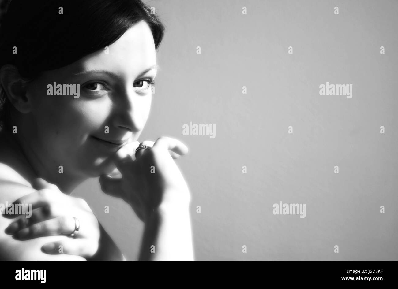 woman hand ring finger female mouth face portrait bw eyes soft look ...