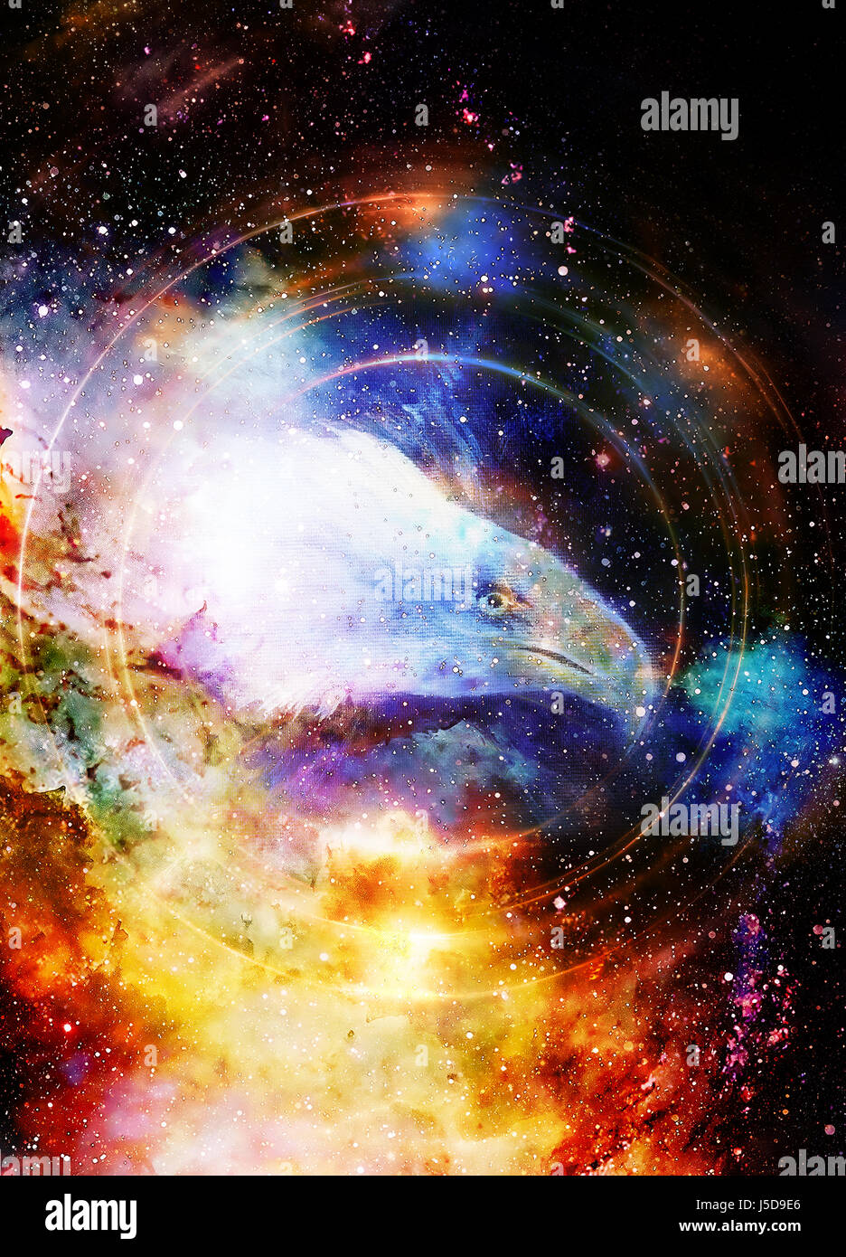 Eagle in cosmic space and light circle Stock Photo - Alamy