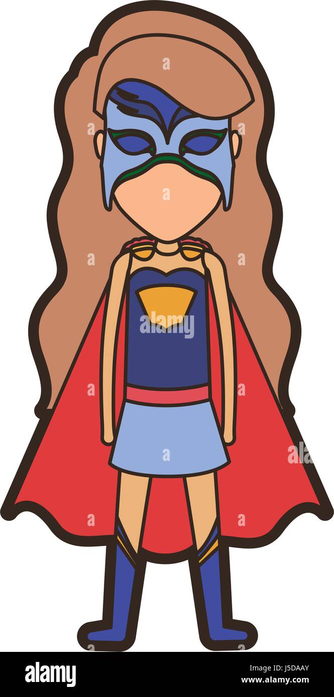 colorful silhouette with faceless standing girl superhero with long ...
