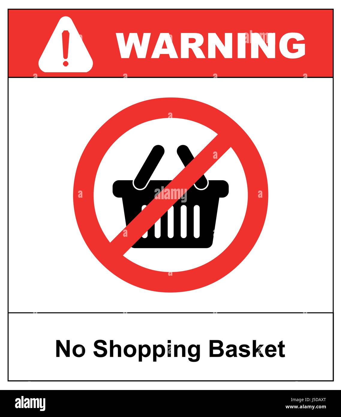 No shopping basket sign, vector illustration. Prohibition symbol in red ...