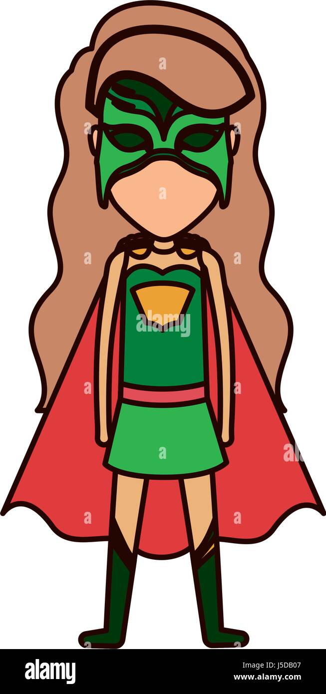 colorful silhouette with faceless standing girl superhero with long ...