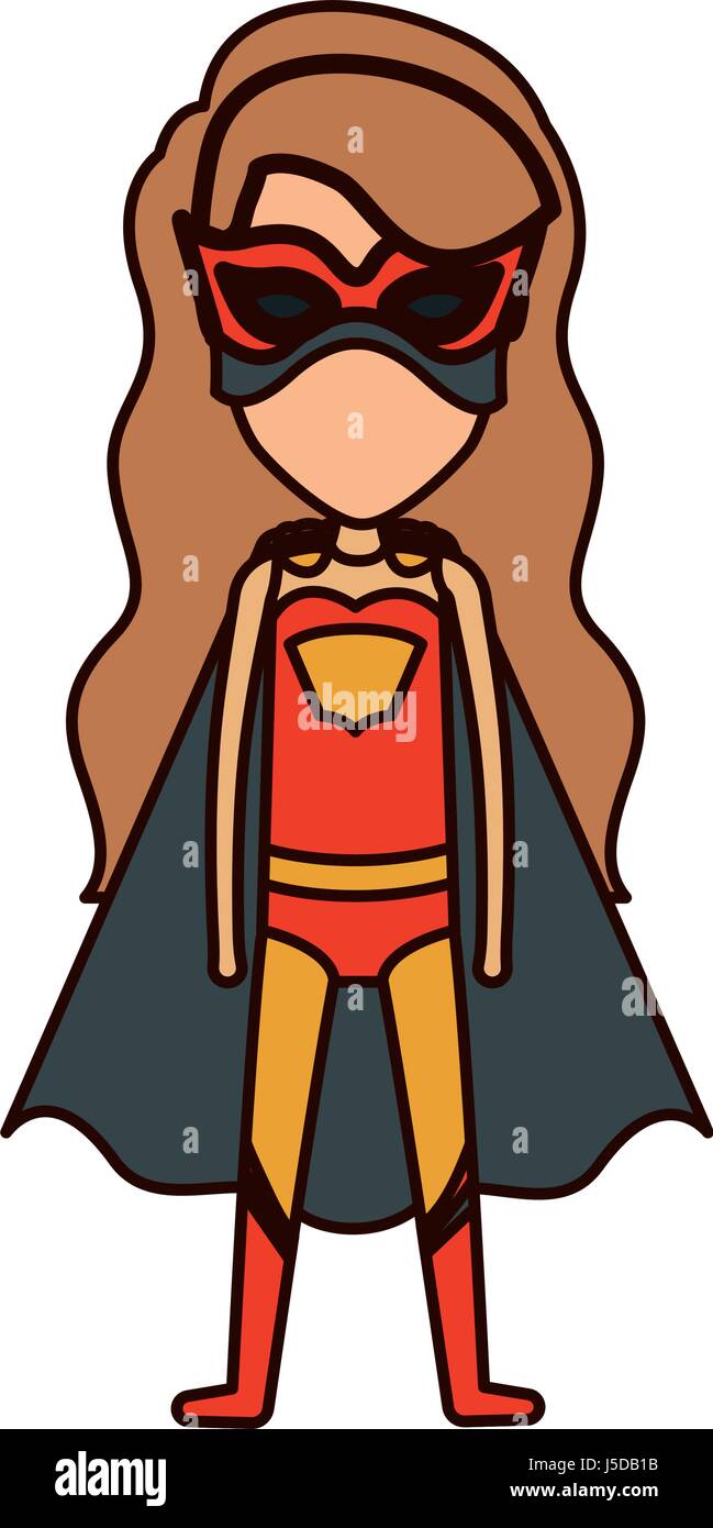 colorful silhouette with faceless standing girl superhero with long ...