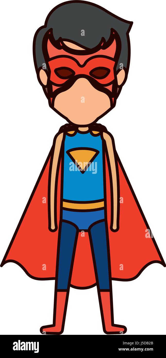 colorful silhouette with standing faceless young superhero with closed ...