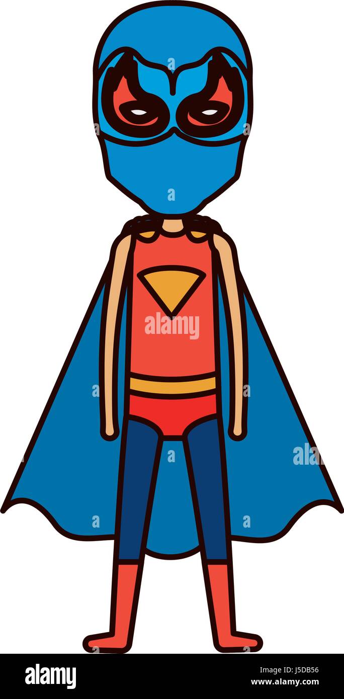 colorful silhouette with standing faceless boy superhero with closed ...