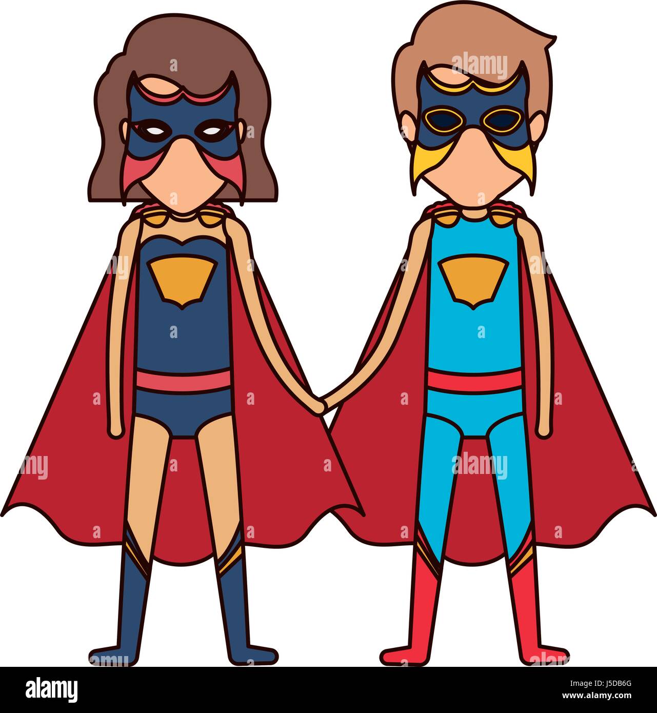 colorful silhouette with faceless couple of superheroes united of the ...