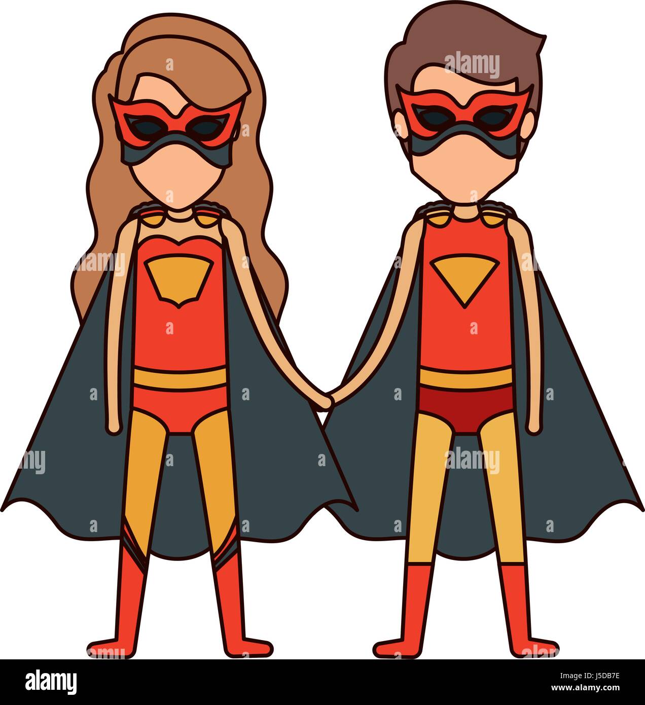 colorful silhouette with faceless couple of superheroes united of the ...