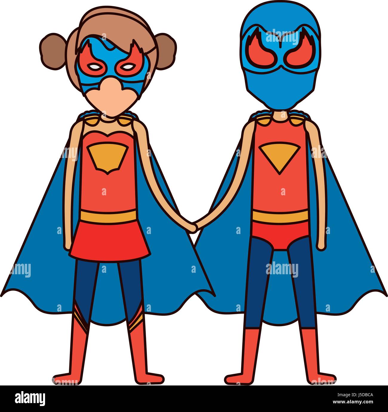 colorful silhouette with faceless duo of superheroes united of the ...