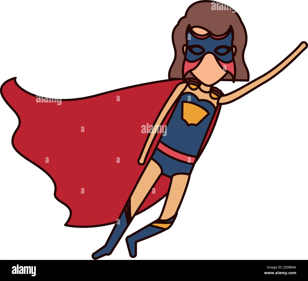 colorful silhouette with superhero faceless girl with short hair flying ...