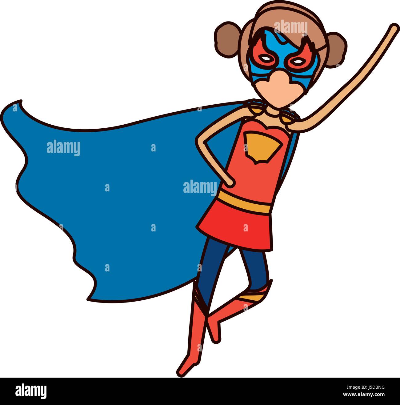 colorful silhouette with superhero faceless female with collected hair ...