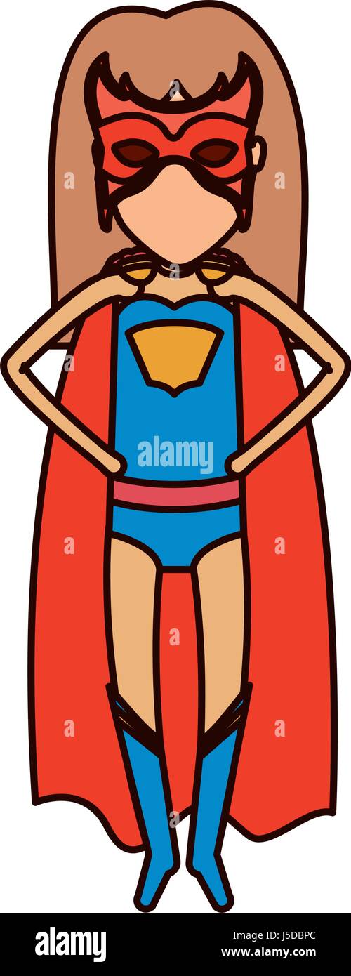 colorful silhouette with superhero faceless woman flying with hands in ...